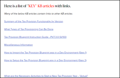 -- START HERE -- Links to the "Key" KB articles -- Tax Provision | OneStream Community