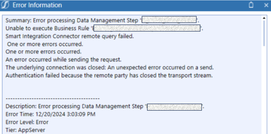 Smart Integration Connector (SIC) Error | OneStream Community