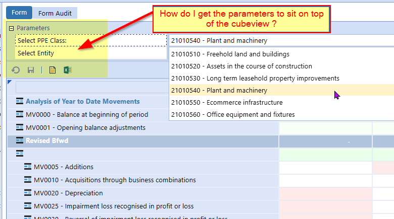 How do I show parameter options in a cubeview display ( see example ...