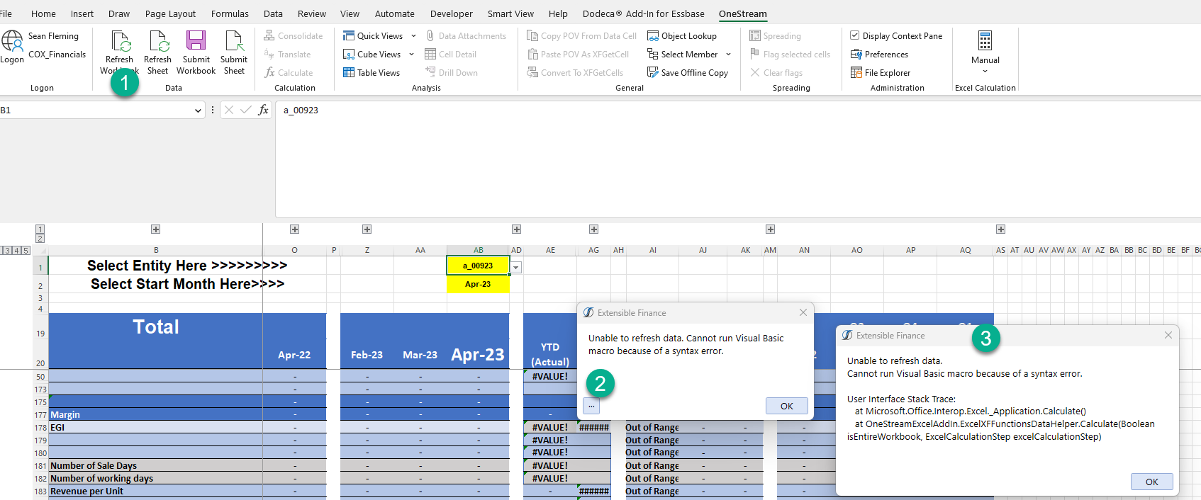 Refresh Workbook - Unable to refresh data. Cannot run Visual Basic ...
