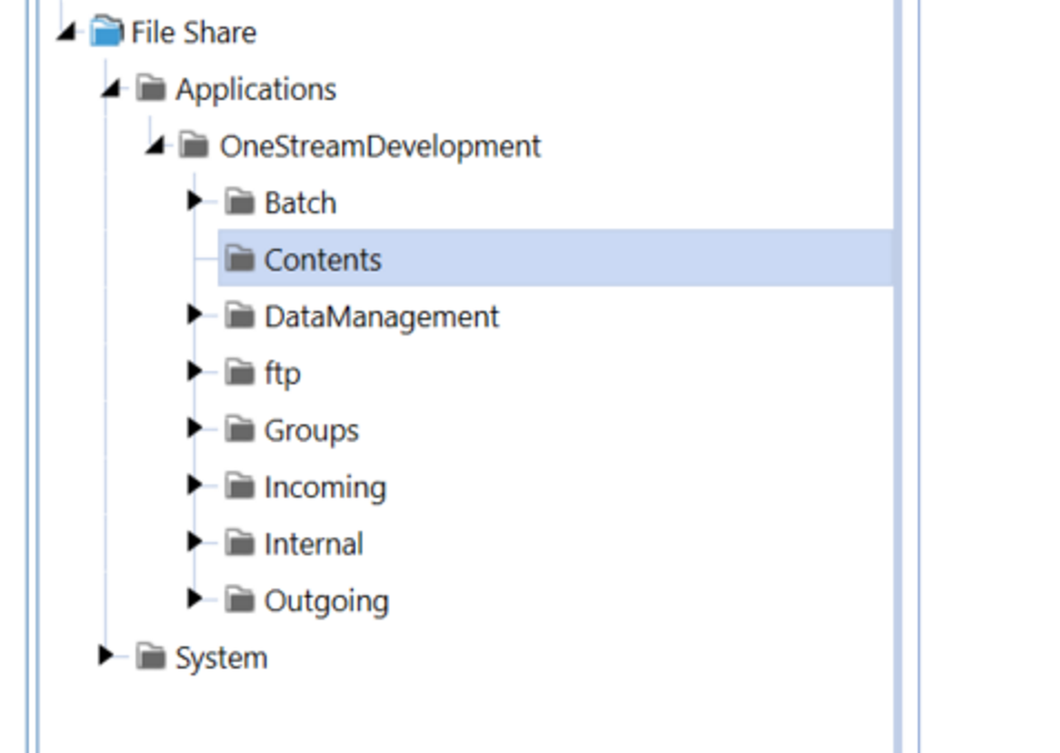In File Explorer what is the File Share "Contents" folder used for? | OneStream Community