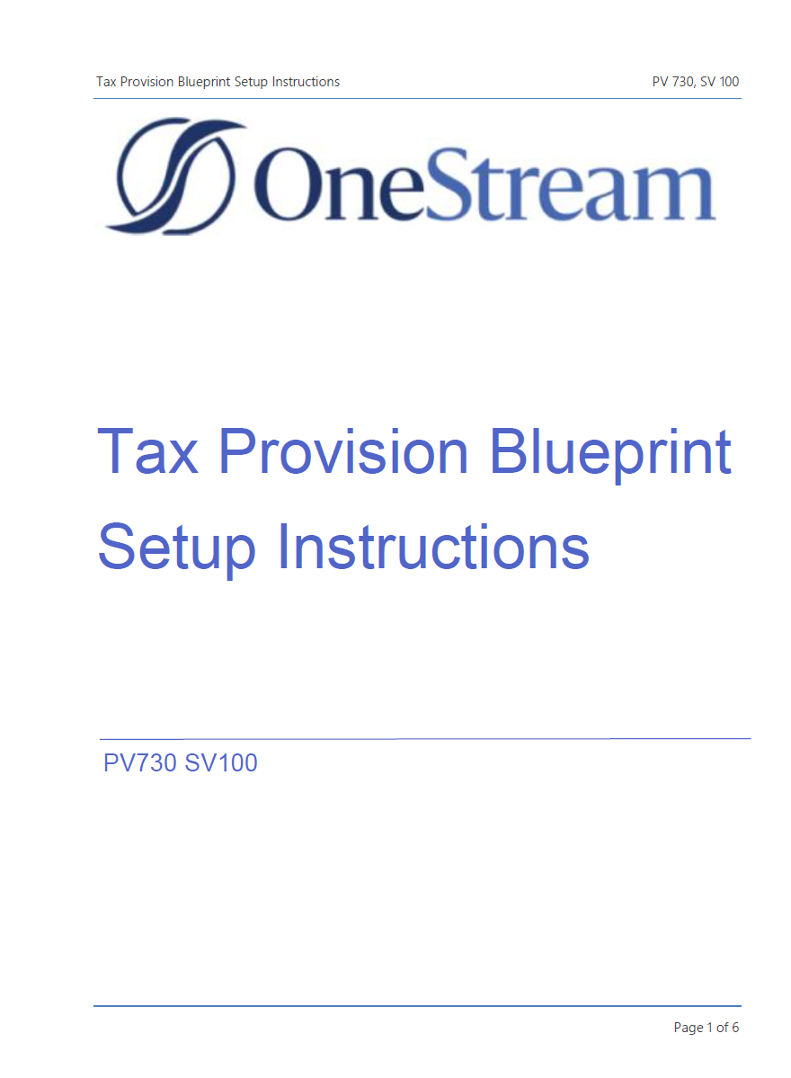 Tax Provision Blueprint Setup Instructions - PV7.3.0 SV100 | OneStream ...